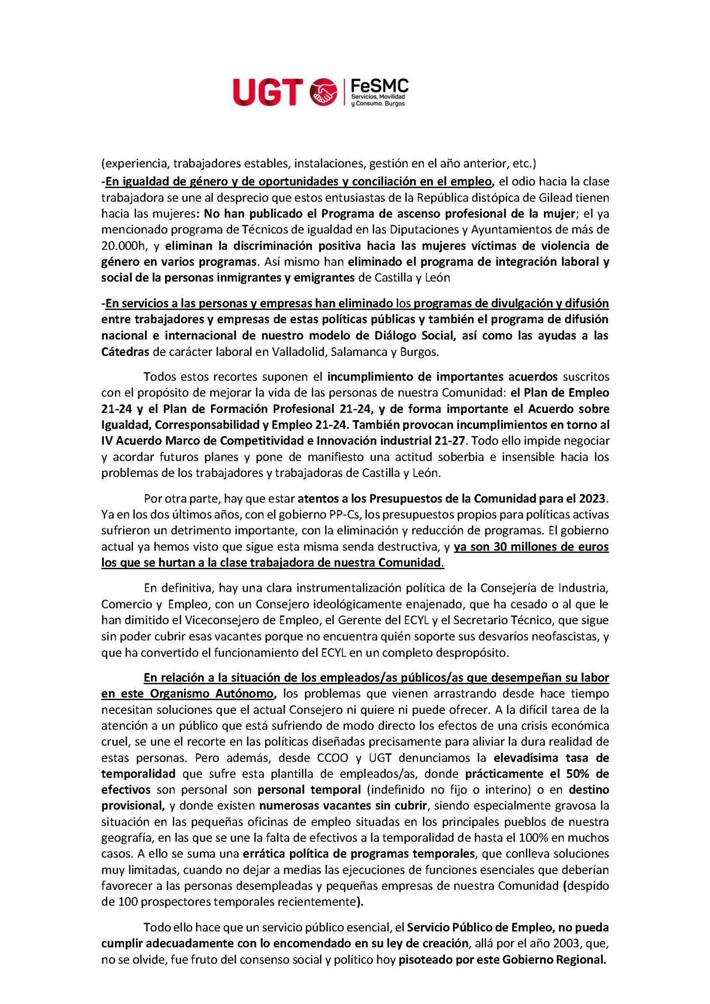 UGT CONTRA EL DESMANTELAMIENTO DEL ECYL | Burgos FeSMC UGT